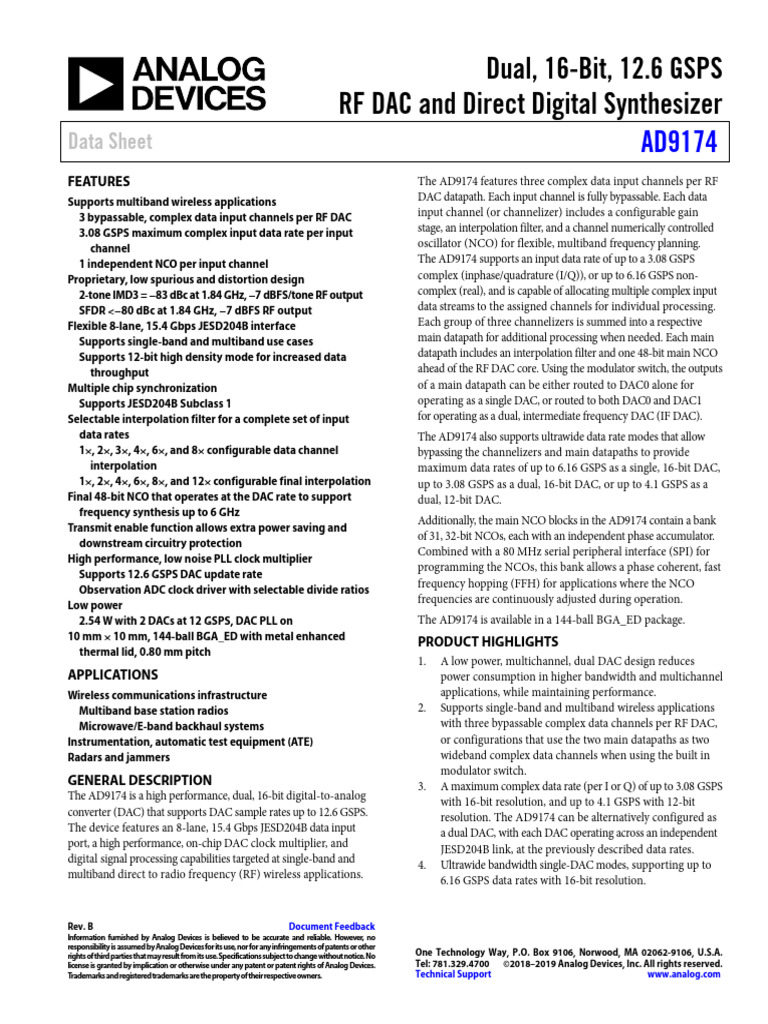 AD9174 Datasheet | PDF | Electrical Circuits | Electronics