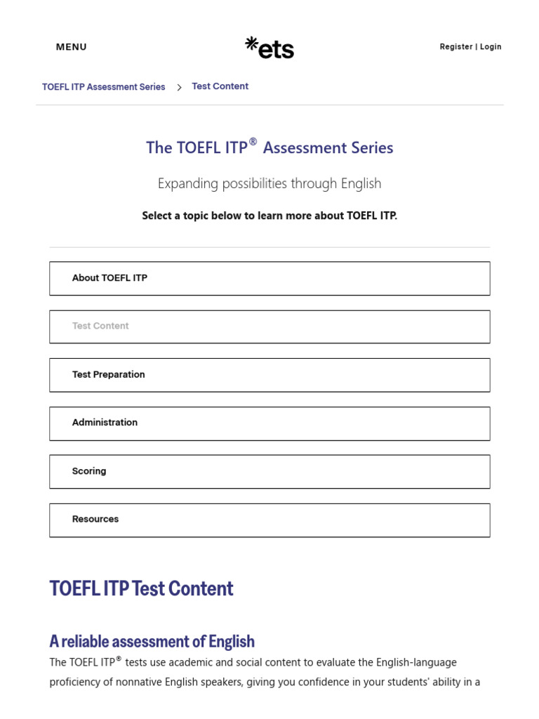 Test Content I The TOEFL ITP Assessment Series | PDF | Test Of English ...