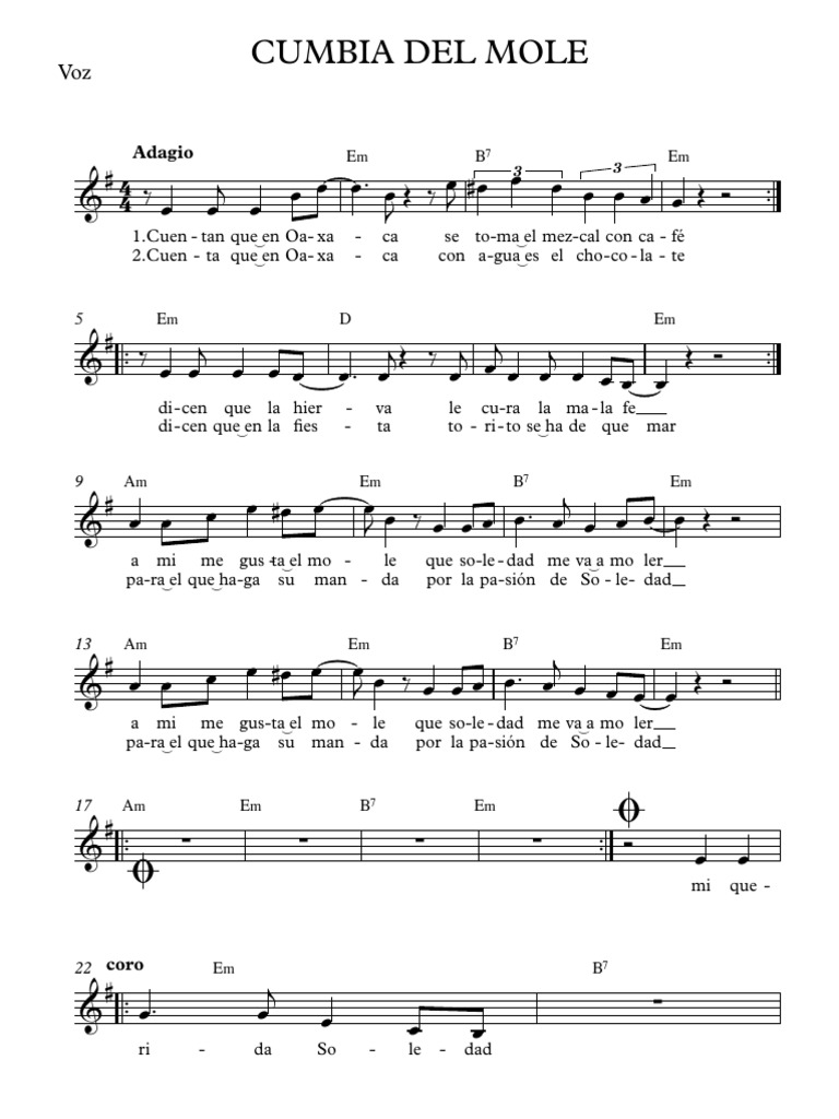 CUMBIA DEL MOLE - Voz | PDF
