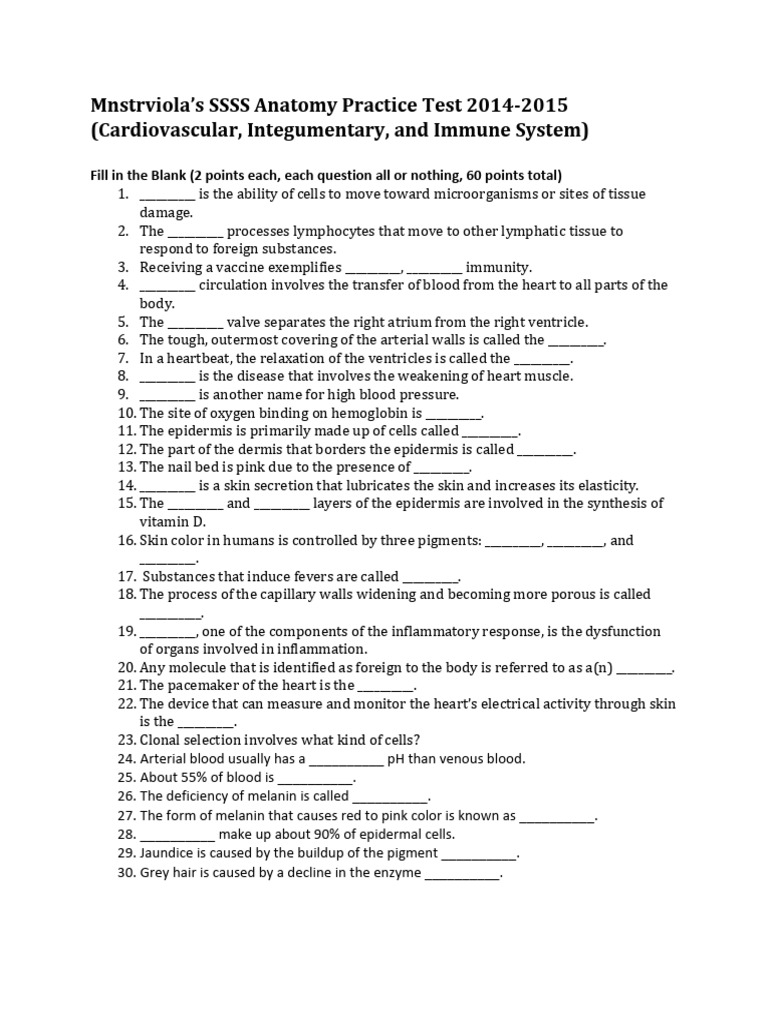 Anatomy Practice Test: Cardiovascular & Immune | PDF | Heart Valve ...