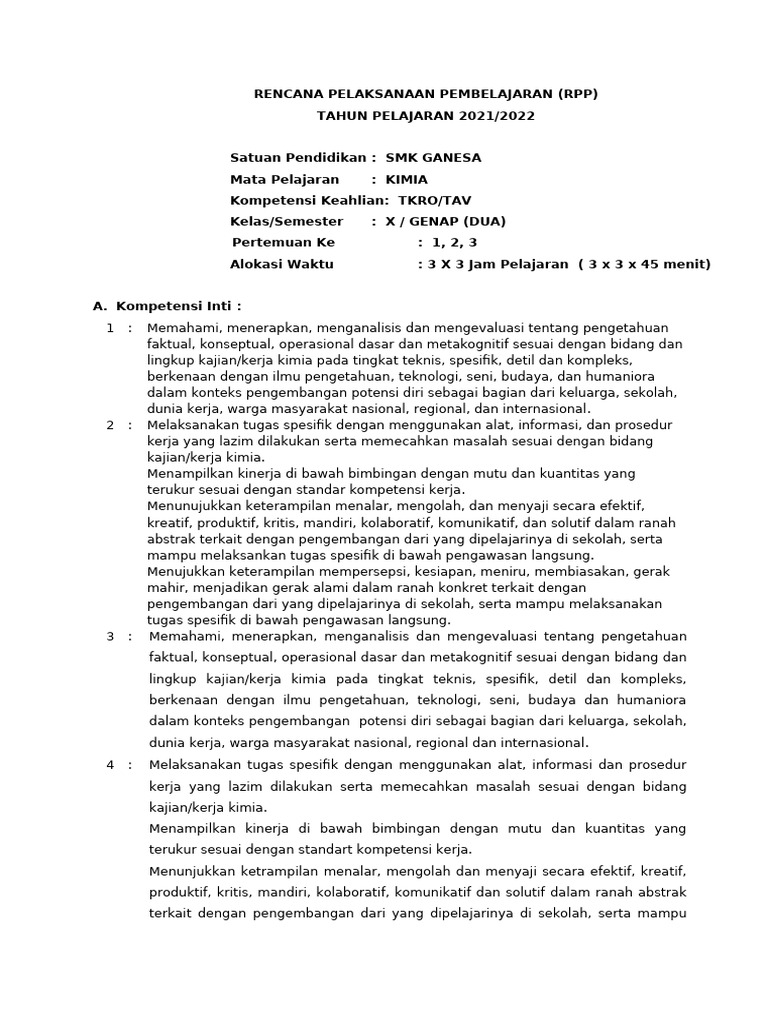 RPP KD 6 (Senyawa Hidrokarbon) | PDF