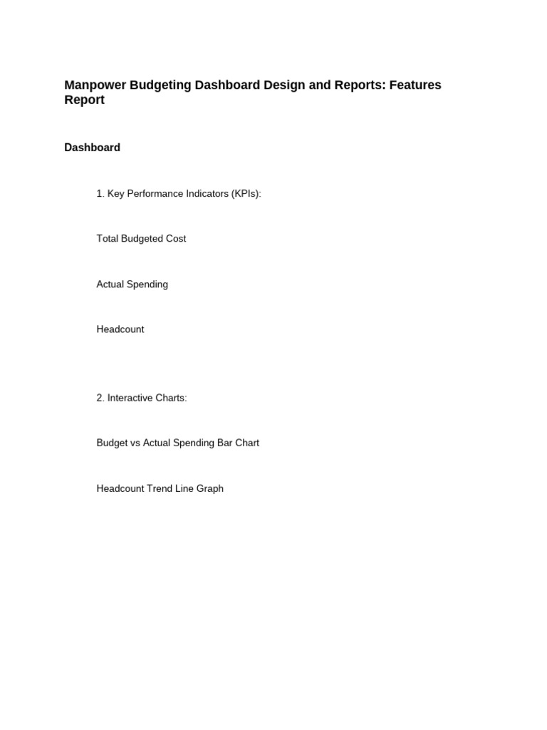 Manpower Budgeting Dashboard Design and Reports - Features Report | PDF