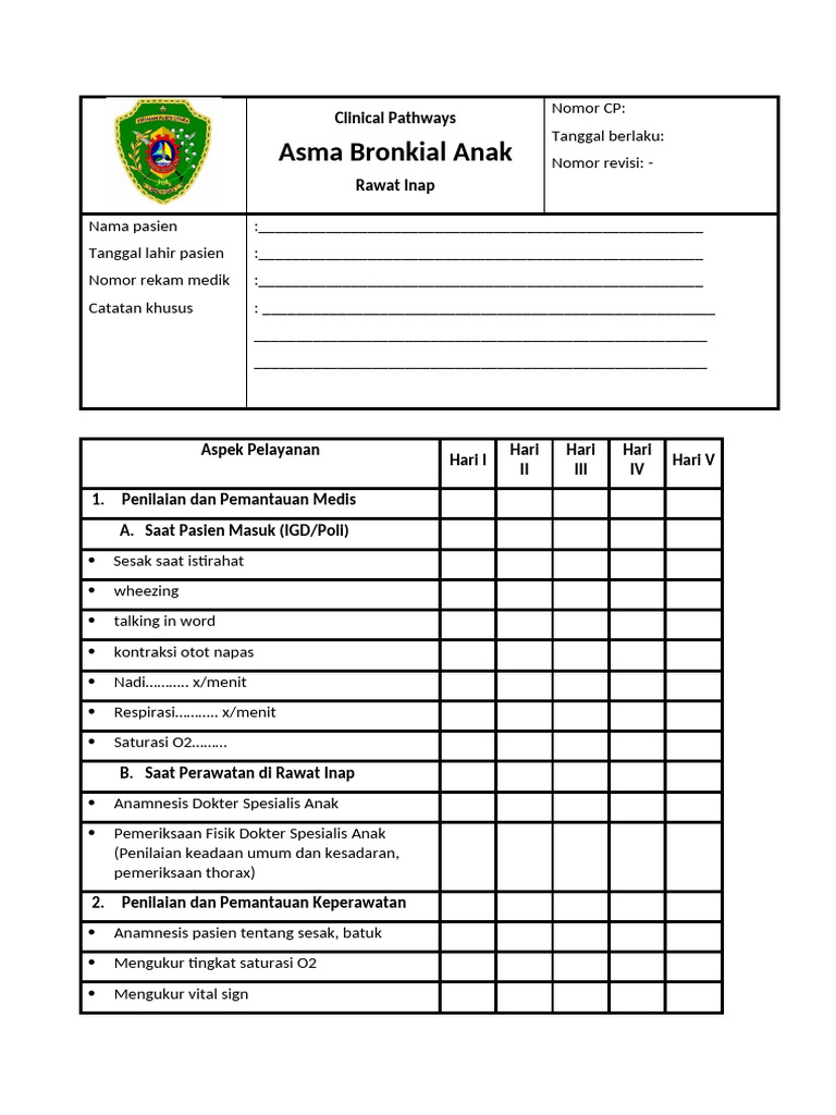 RSUD Clinical Pathway Asma Bronkial Anak | PDF