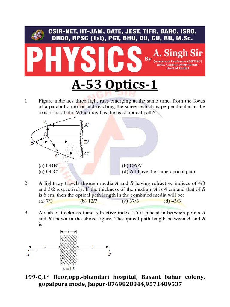 Optical Path Length and Lens Properties Quiz | PDF | Applied And ...