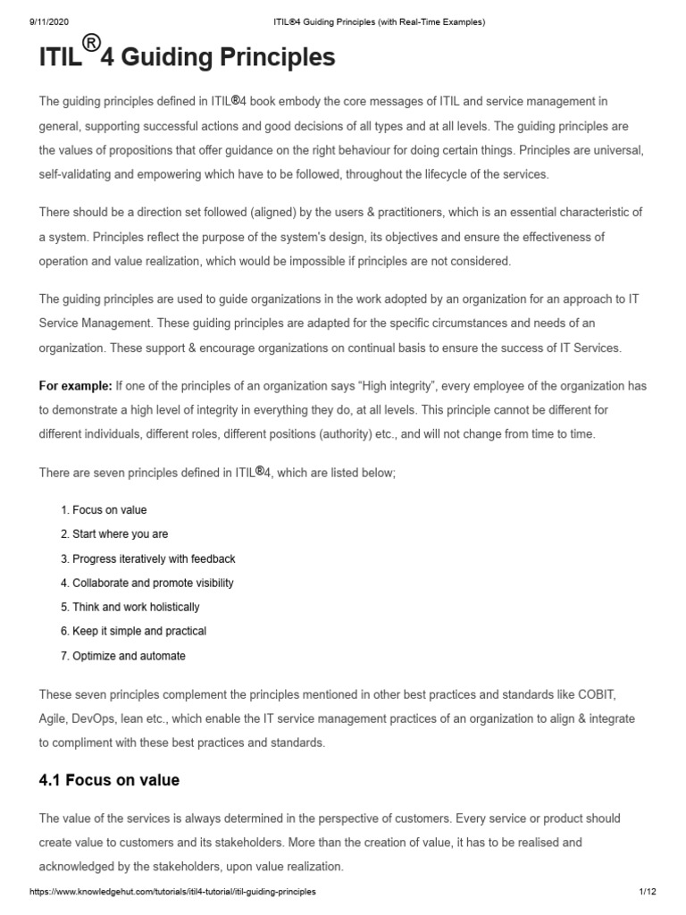 4-ITIL®4 Guiding Principles (With Real-Time Examples) - 4 | PDF ...