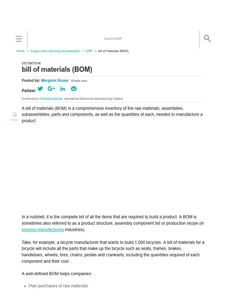 What Is Bill of Materials (BOM) - Definition From | PDF | Computing | Production And Manufacturing