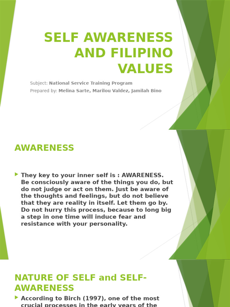 Self Awareness and Filipino Values | PDF | Awareness | Self Awareness