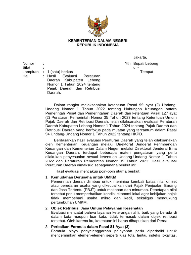 Evaluasi Perda Pajak Daerah Lebong 2024 | PDF