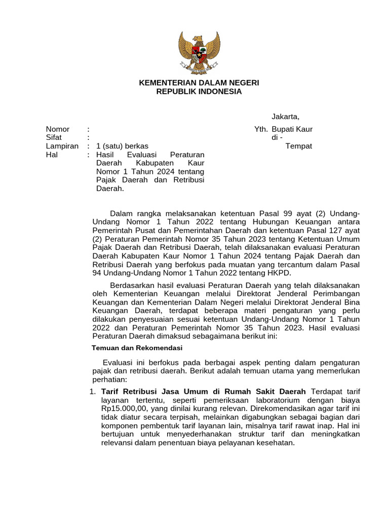 Evaluasi Kaur Surat Perda PDRD | PDF