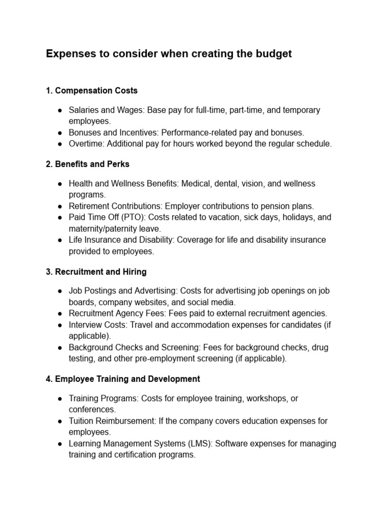 Essential Budgeting Expenses for HR | PDF | Employment | Employee Benefits