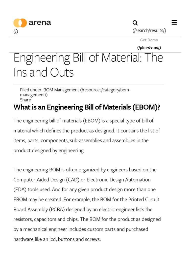 Engineering Bill of Materials (EBOM) - Arena Solutions | PDF | Product ...