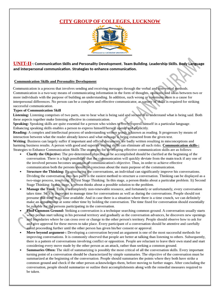 personality unit2 new | PDF | Communication | Nonverbal Communication