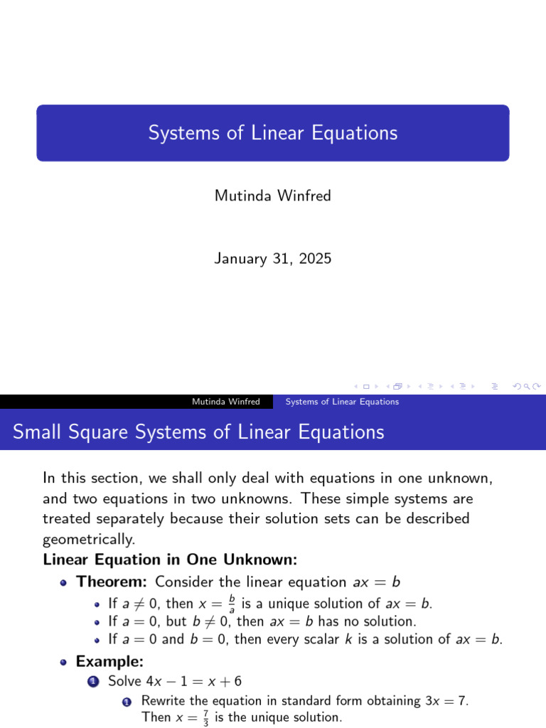 Systems of Linear Equations | PDF | Equations | System Of Linear Equations