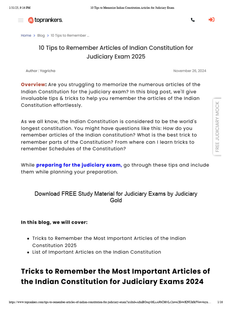 Memorizing Indian Constitution Articles | PDF | Government | Legal ...