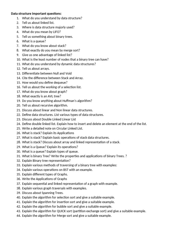 Data Structure Important Questions | PDF