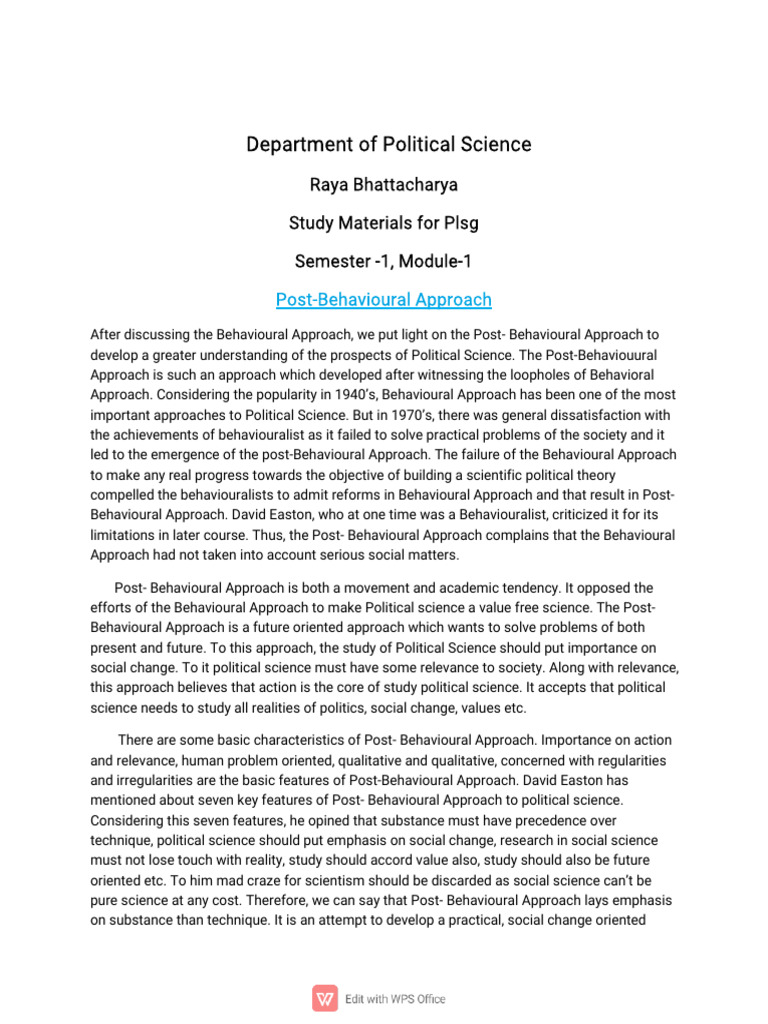 Political Science: Post-Behavioral Shift | PDF