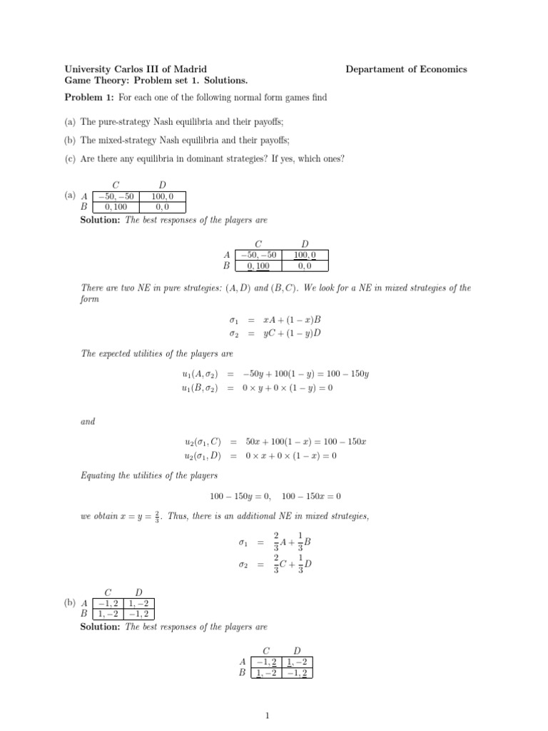 problem-set-1-sol of game theory | PDF | Economic Theories | Applied ...