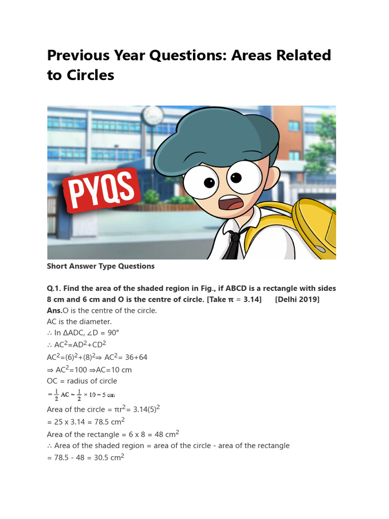 Area Calculations for Circle Problems | PDF | Area | Circle