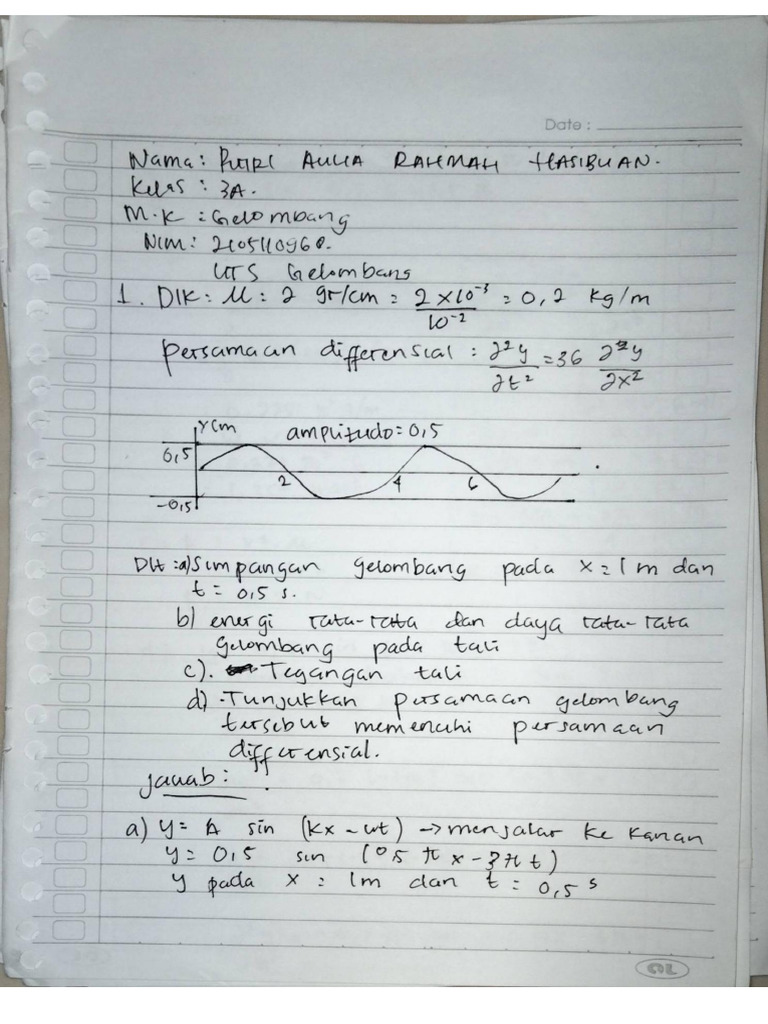 Uts Gelombang Putri Aulia Rahmah Hasibuan 2105110968 | PDF
