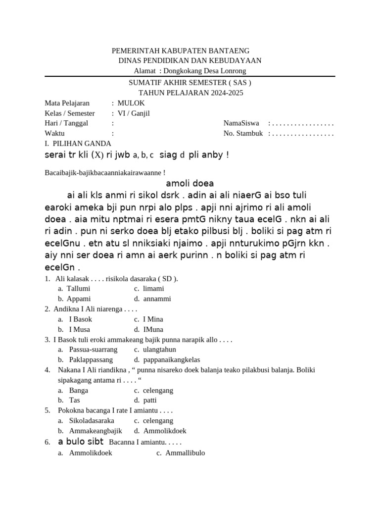 sAS MULOK GANJIL KELAS 6 | PDF