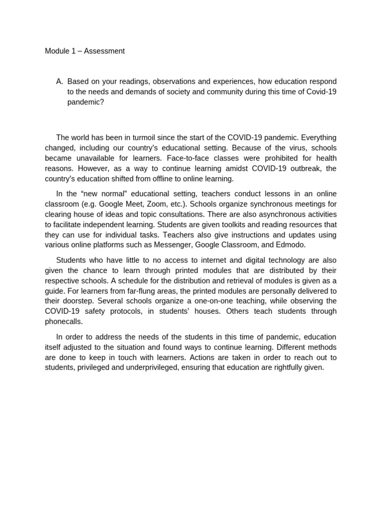 Module 1 Assessment Profed | PDF