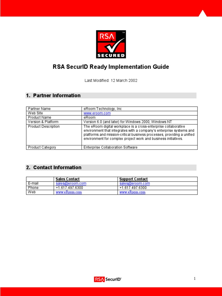 Rsa Securid Ready Implementation Guide: 1. Partner Information | PDF ...