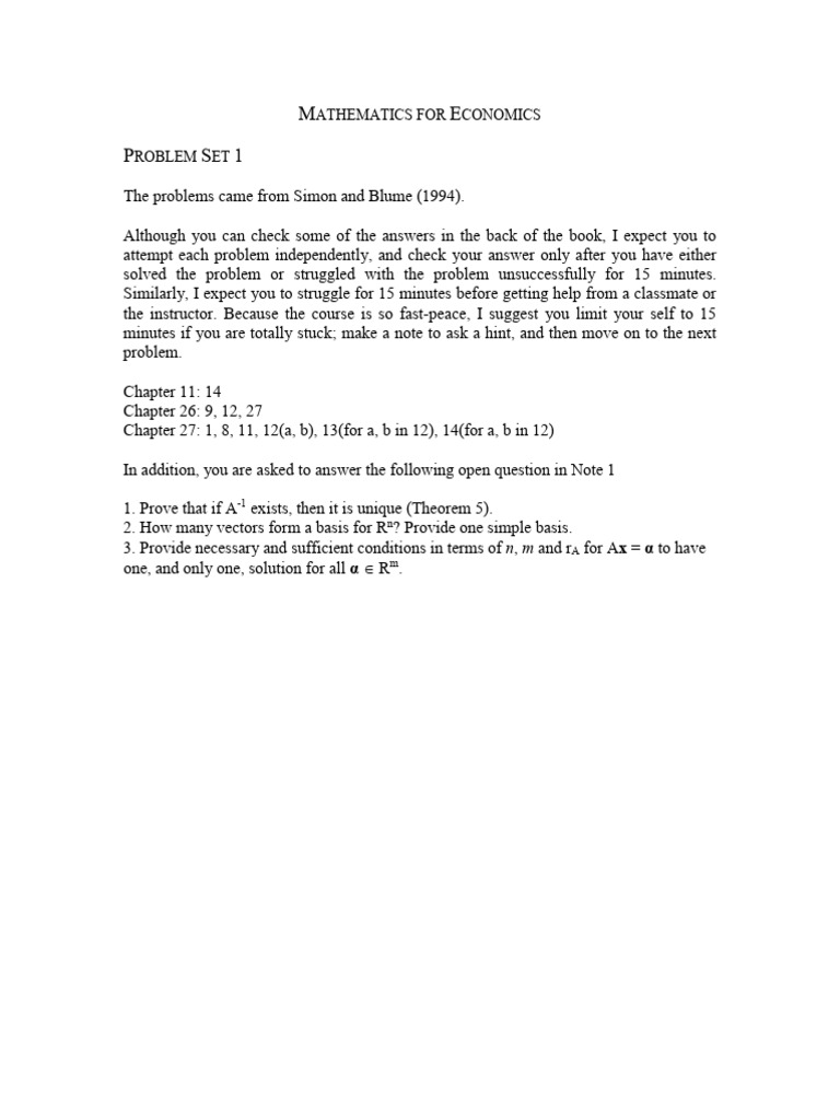 Economics Math Problem Set | PDF
