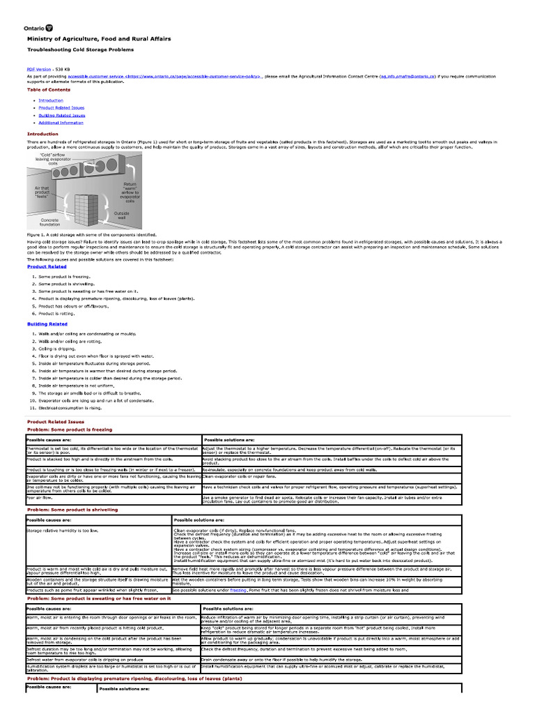 Troubleshooting Cold Storage Problems | PDF