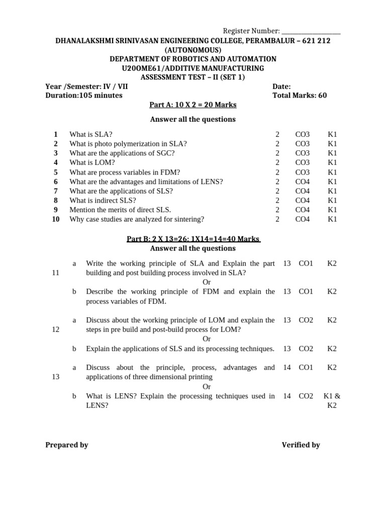 IAT2 ADDITIVE MANUF SET1 AND SET 2 QP | PDF | 3 D Printing | Building Engineering