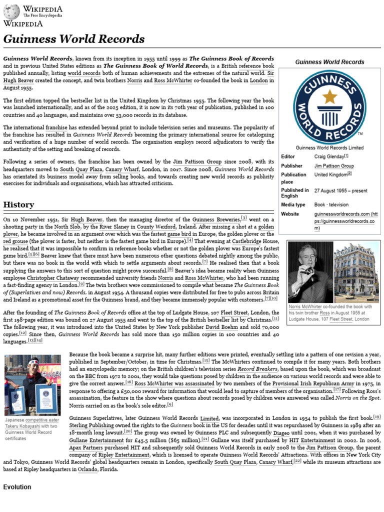Guinness World Records - Wikipedia | PDF