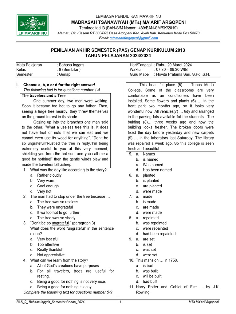 B. Ingg PAS GENAP 2024 | PDF | Spider | Predation