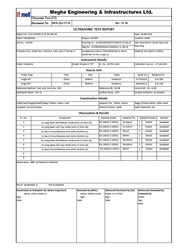 Ultrasonic Test Report for KPSHEP | PDF | Welding | Construction