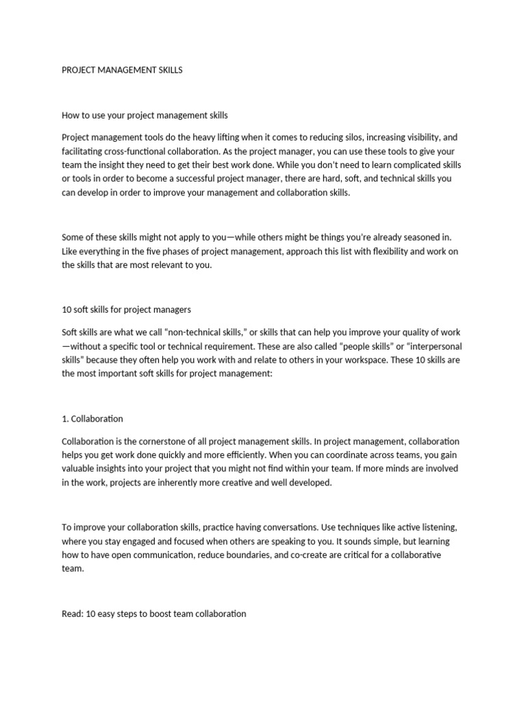 PROJECT MANAGEMENT SKILLS | PDF | Project Management | Critical Thinking