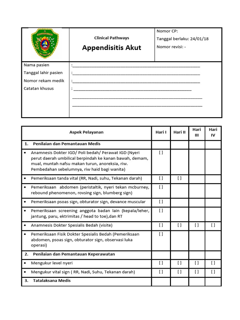 RSUD RAPB Clinical Pathway Appendisitis Akut | PDF