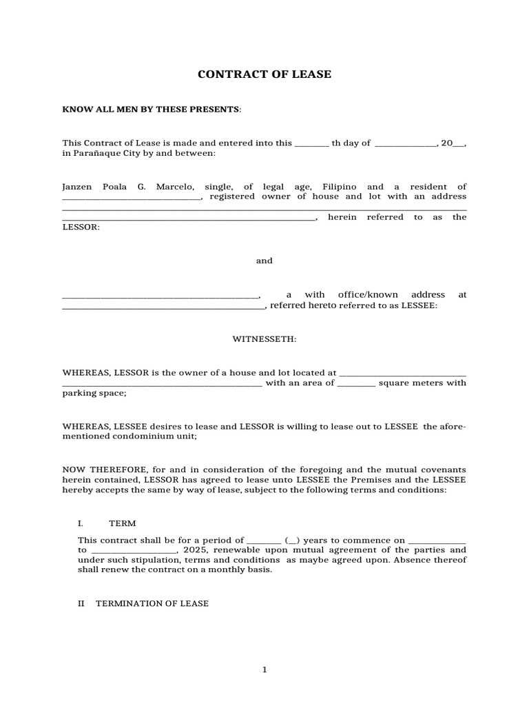 CONTRACT OF LEASE Draft TET | PDF | Lease | Indemnity
