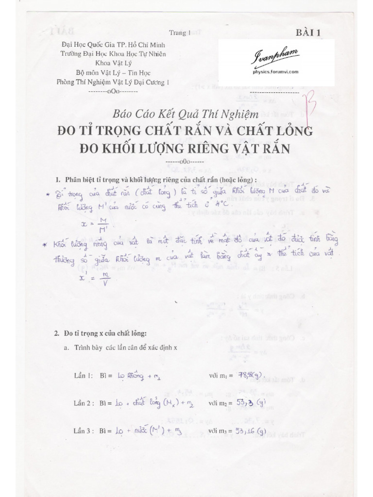 Thuc Tap Vat Ly Dai Cuong 1 | PDF