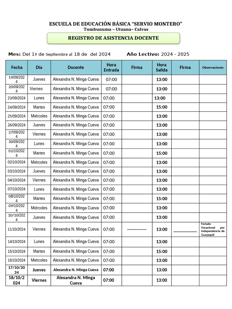 Hoja de Firmas - Octubre | PDF