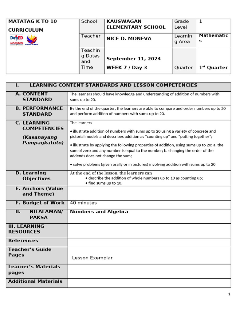 mathematics LP week 7 day 3 | PDF | Learning | Cognitive Science