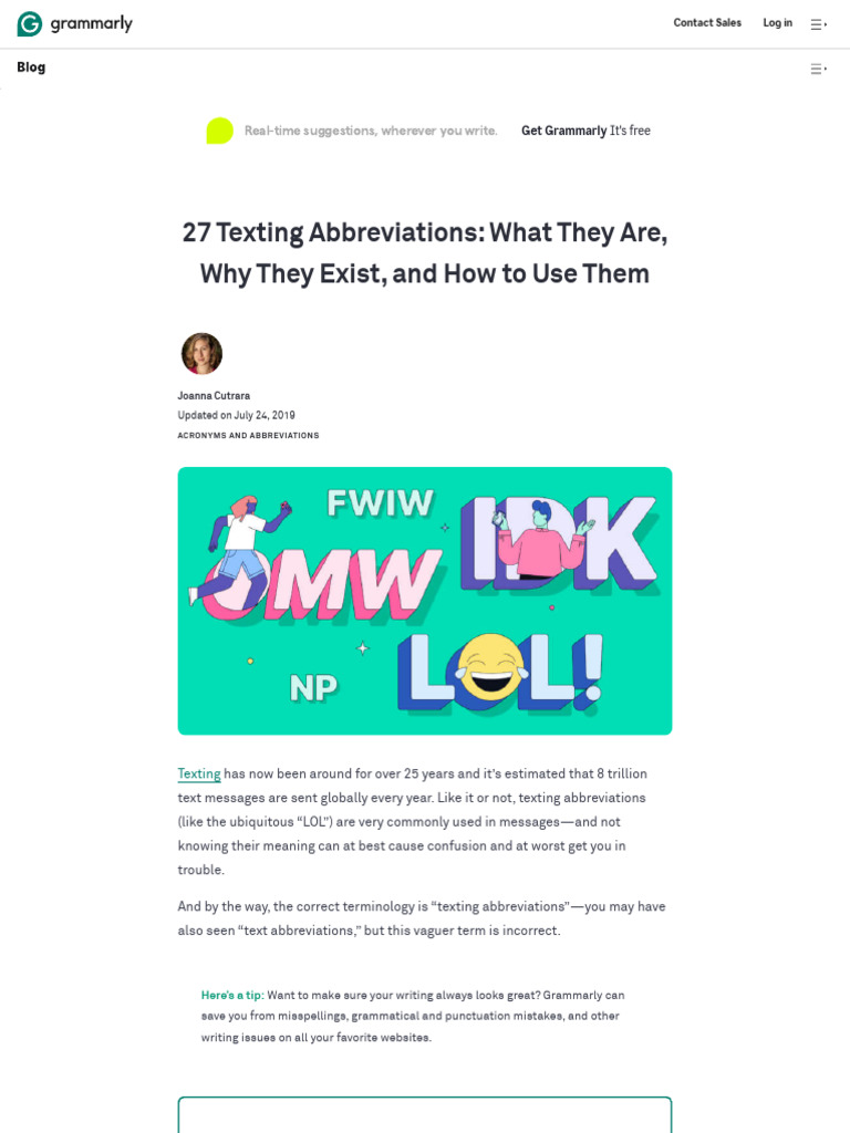 29 Texting Abbreviations and How To Use Them - Grammarly | PDF | Text ...