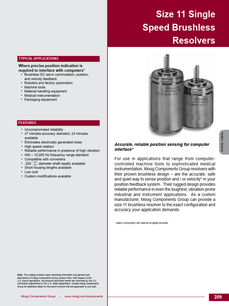 Moog Brushless Resolvers Overview | PDF | Electric Motor | Amplifier