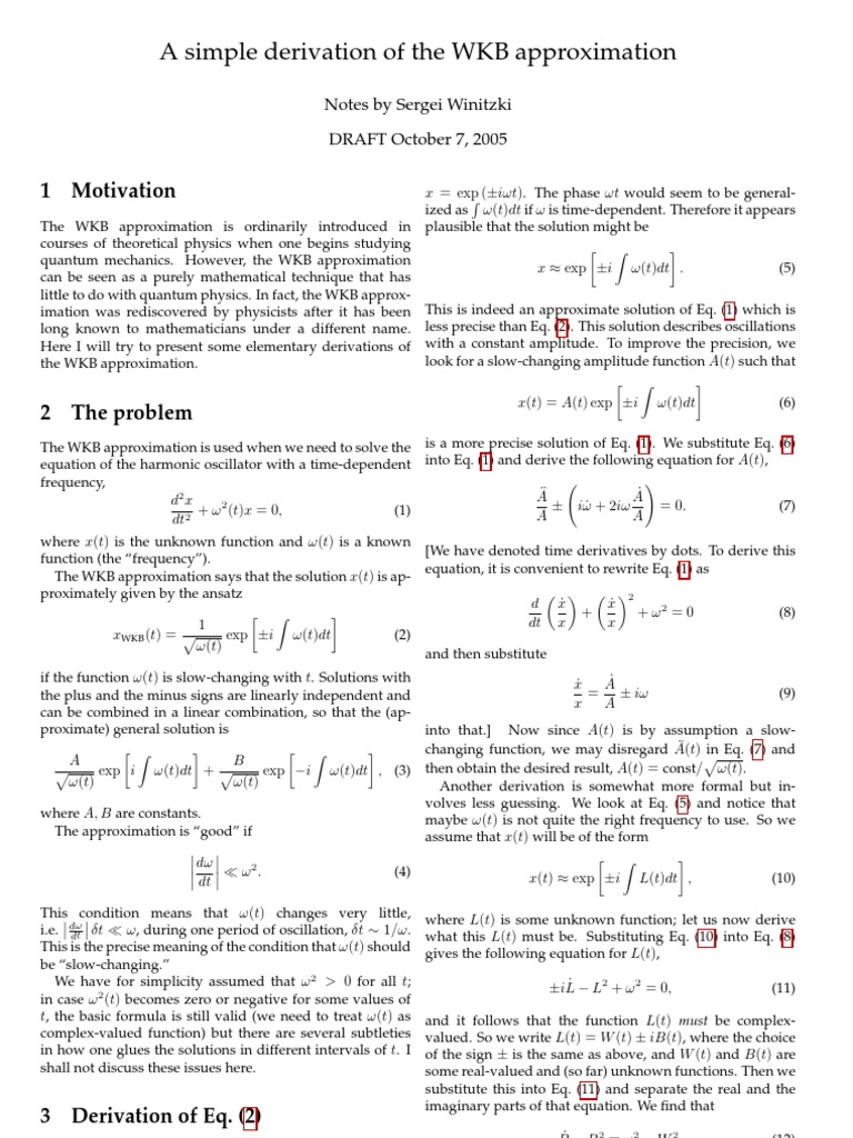 Winitzki - Derivation of WKB Approximation | PDF | Approximation ...