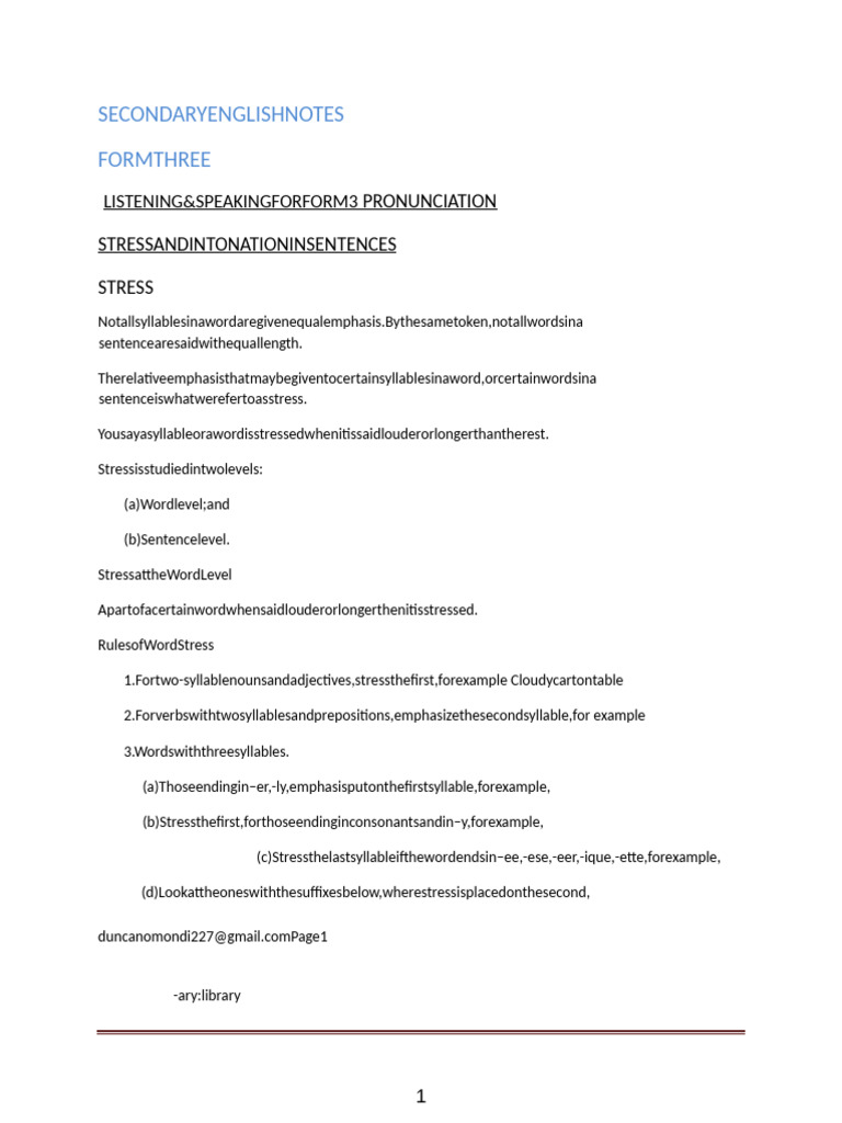 Form 3 English Notes | PDF