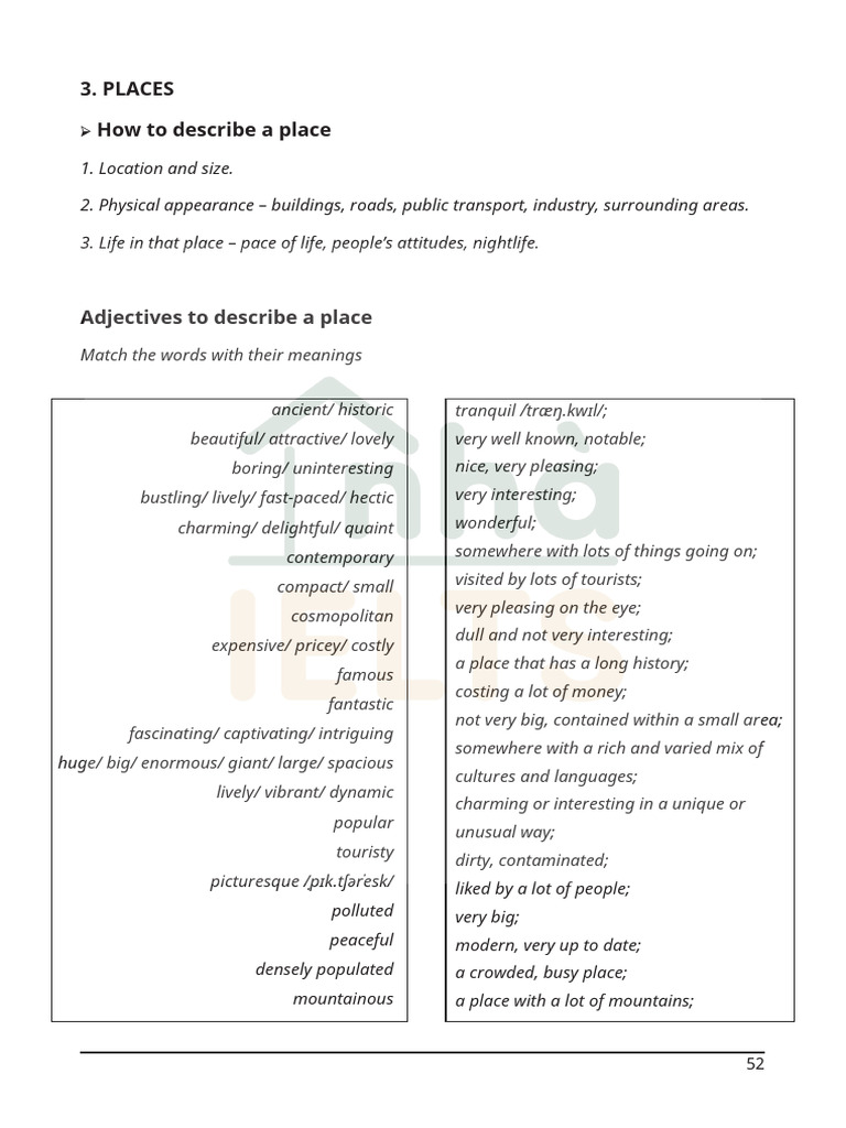 Vocabulary - Describe A Place | PDF