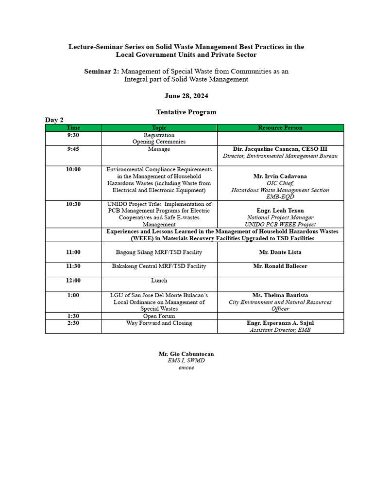 Special Waste Management Seminar 2024 | PDF | Materials | Waste Management