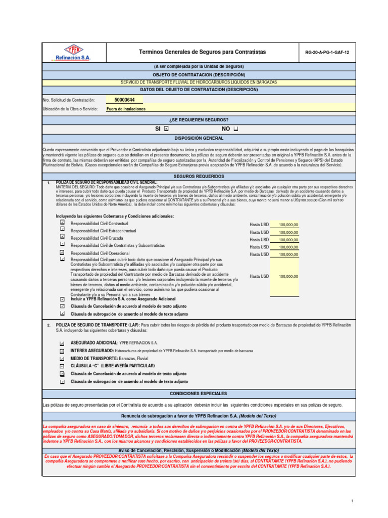 Requisitos de Seguro para Contratistas | PDF | Seguro | Póliza de seguros