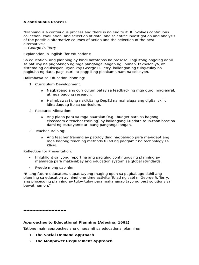 Approaches To Educational Planning | PDF