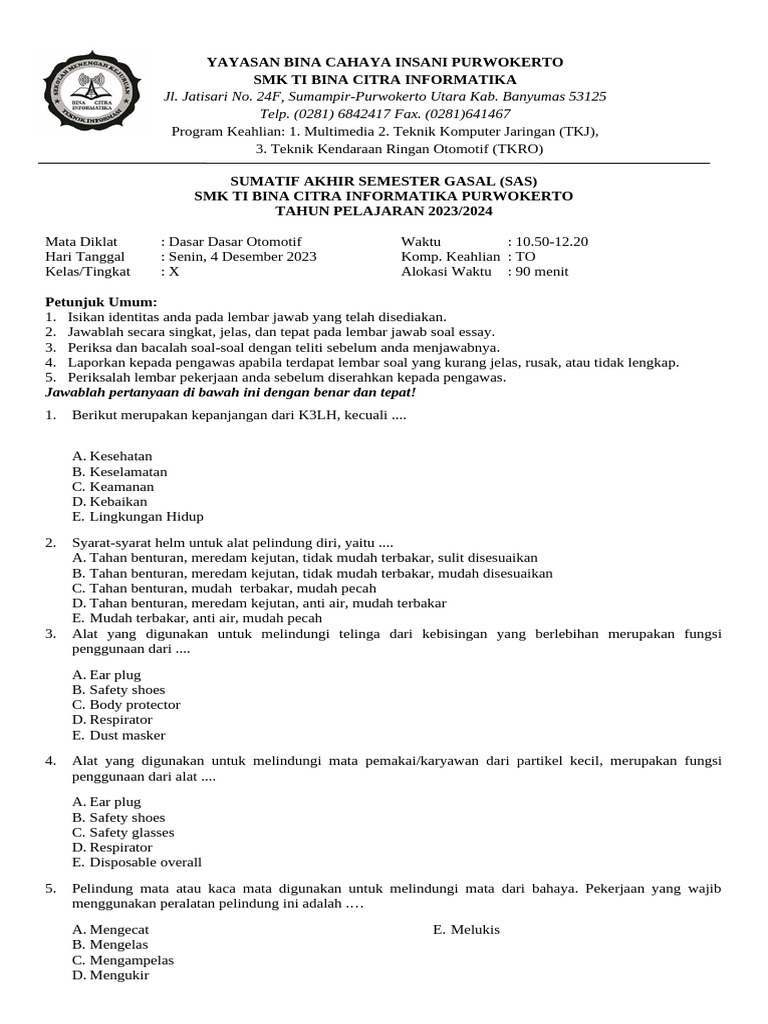 Soal Ddo X To Sas Gasal | PDF