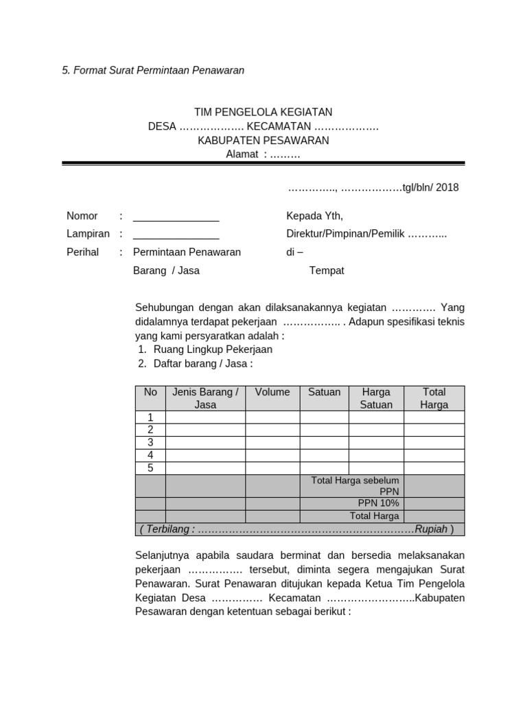 Format Surat Permintaan Penawaran | PDF