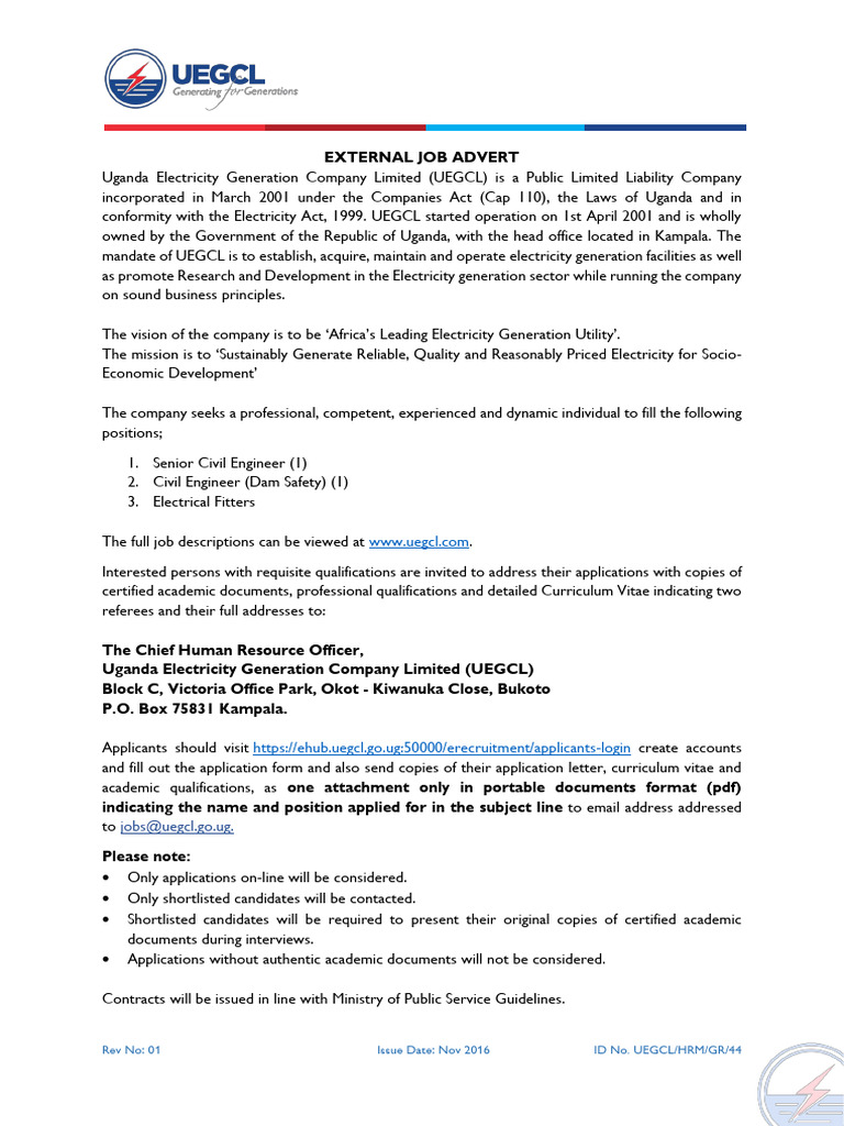 Uegcl Job Advert - External Jan 2025 | PDF