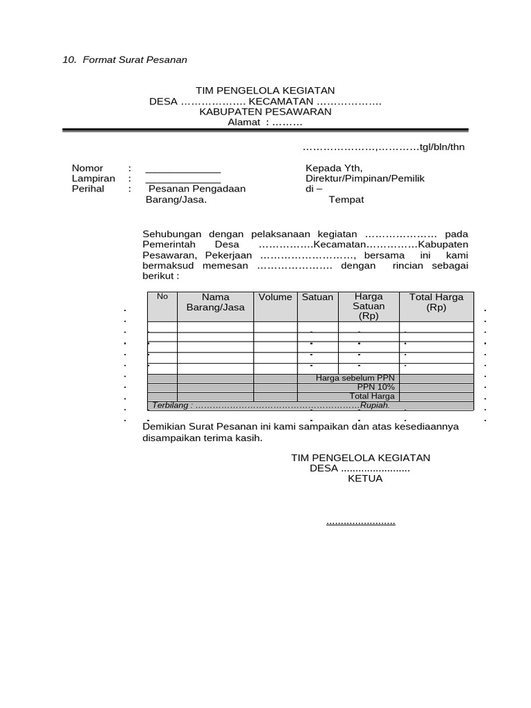 10. Format surat pesanan | PDF